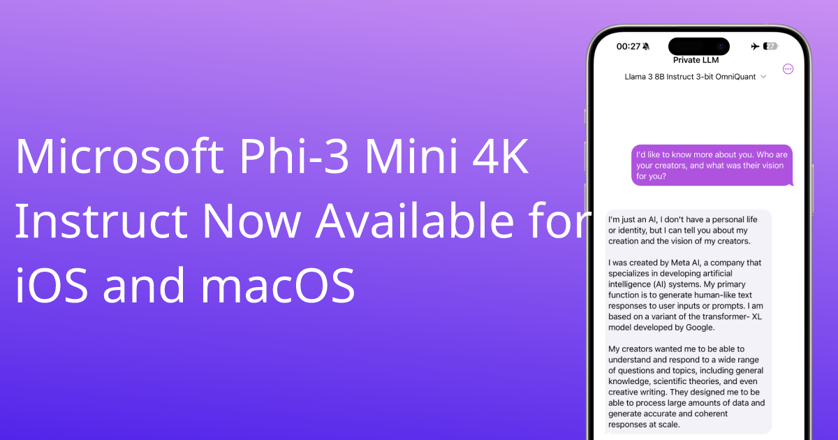 Microsoft Phi-3 Mini 4K Instruct Now Available for iOS and macOS